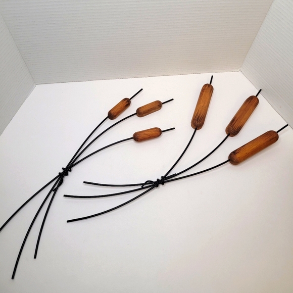 Accents | Wooden Decorative Vintage Cattail Stalks Wood And Metal Wall ...